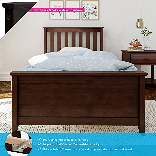 Max & Lily Twin Bed, Bed Frame with Headboard for Kids with Trundle, Slatted, Espresso & Twin Bed, Bed Frame with Headboard for Kids, Slatted, Espresso