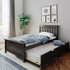 Max & Lily Twin Bed, Bed Frame with Headboard for Kids with Trundle, Slatted, Espresso & Twin Bed, Bed Frame with Headboard for Kids, Slatted, Espresso