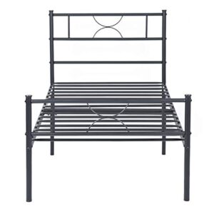 furniturer twin size metal slat bed frame mattress foundation, heavy duty platform with headborad and under bed storage, no box spring needed, support non-slip, black