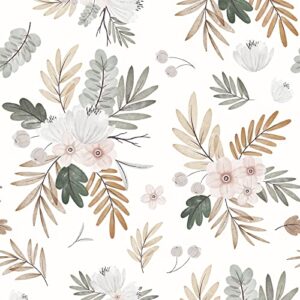 jiffdiff boho wallpaper peel and stick watercolor autumn flowers wallpaper honey wheat watercolor leaf wallpaper white removable wallpaper wall decor 17.32" x 118.11"