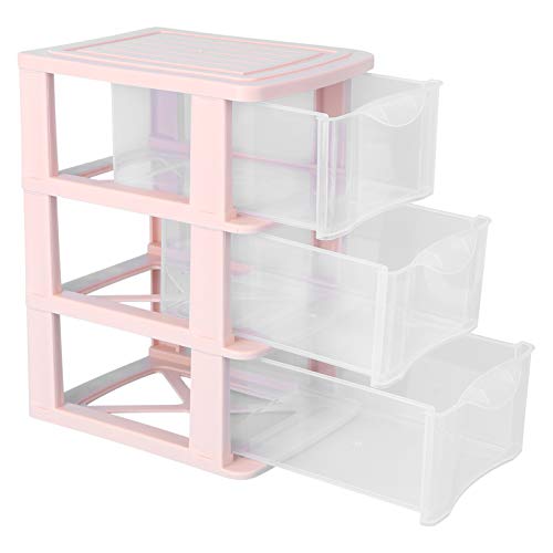 DOITOOL Three- Layer Storage Drawers- Transparent Plastic Drawers Organizer- Multifunction Plastic Drawers Kitchen Pantry Storage Cabinet for Kitchen, Bathroom, Vanity, Desk ( Pink )