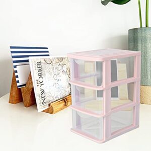 DOITOOL Three- Layer Storage Drawers- Transparent Plastic Drawers Organizer- Multifunction Plastic Drawers Kitchen Pantry Storage Cabinet for Kitchen, Bathroom, Vanity, Desk ( Pink )