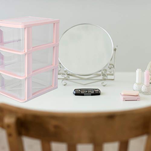 DOITOOL Three- Layer Storage Drawers- Transparent Plastic Drawers Organizer- Multifunction Plastic Drawers Kitchen Pantry Storage Cabinet for Kitchen, Bathroom, Vanity, Desk ( Pink )