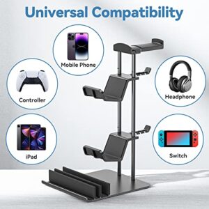 KDD Headphone Stand, Game Controller Holder & Headset Holder for Desk, Earphone Stand with Aluminum Supporting Bar, Universal Storage Organizer Headphones/Controller/Switch/iPad/Mobile Phone