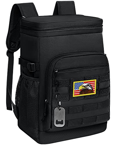 TACTICISM Backpack Cooler 38 Cans Tactical Lunch Backpack for Men Work - Molle Soft Cooler Backpack Insulated Waterproof Leak Proof - Camping Beach Kayaking Hiking Fishing Accessories - Black