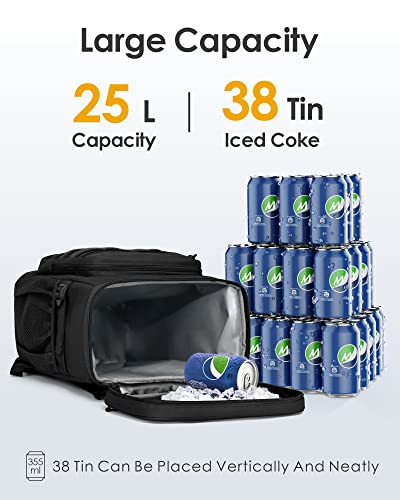 TACTICISM Backpack Cooler 38 Cans Tactical Lunch Backpack for Men Work - Molle Soft Cooler Backpack Insulated Waterproof Leak Proof - Camping Beach Kayaking Hiking Fishing Accessories - Black