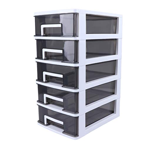 CLISPEED Plastic 5- Drawer Desktop Organizer Stackable Storage Drawers Dresser Storage Container Case Multi- Bin Storage Rack for Office Bedroom Bathroom Black