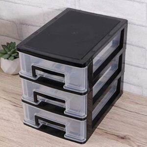 CLISPEED Three- layer Plastic Drawers Dresser Desktop Organizer Stackable Storage Closet Portable Storage Cabinet Multifunction Storage Rack for Office Bedroom Bathroom ( Black and Transparent )