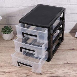 CLISPEED Three- layer Plastic Drawers Dresser Desktop Organizer Stackable Storage Closet Portable Storage Cabinet Multifunction Storage Rack for Office Bedroom Bathroom ( Black and Transparent )