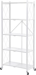 magicfox foldable storage shelf unit on wheels large capacity (no assembly) heavy duty steel 5-shelving organizer rack for kitchen, garage and laundry bathroom tool organization(5 tier (white)