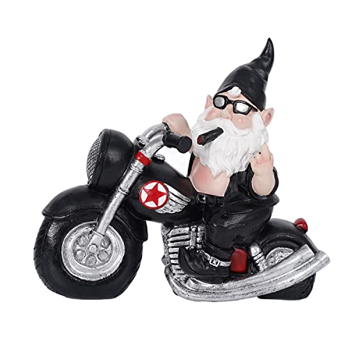 Jy.Cozy Funny Gnome Garden Statue,Black Motorcycle Biker Gnome,Smoking Gnome Figurine,Outdoor Garden Patio Lawn Decor,Resin Gnome Ornament Gift