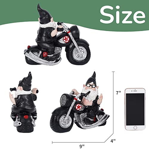 Jy.Cozy Funny Gnome Garden Statue,Black Motorcycle Biker Gnome,Smoking Gnome Figurine,Outdoor Garden Patio Lawn Decor,Resin Gnome Ornament Gift