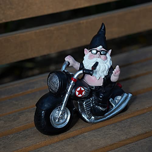 Jy.Cozy Funny Gnome Garden Statue,Black Motorcycle Biker Gnome,Smoking Gnome Figurine,Outdoor Garden Patio Lawn Decor,Resin Gnome Ornament Gift