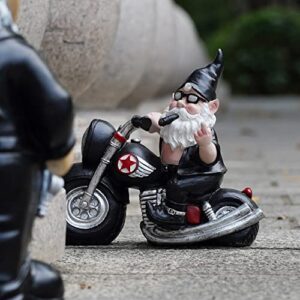 Jy.Cozy Funny Gnome Garden Statue,Black Motorcycle Biker Gnome,Smoking Gnome Figurine,Outdoor Garden Patio Lawn Decor,Resin Gnome Ornament Gift