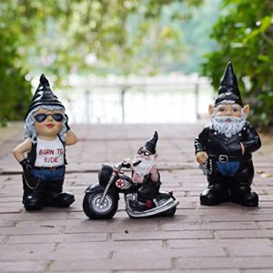 Jy.Cozy Funny Gnome Garden Statue,Black Motorcycle Biker Gnome,Smoking Gnome Figurine,Outdoor Garden Patio Lawn Decor,Resin Gnome Ornament Gift