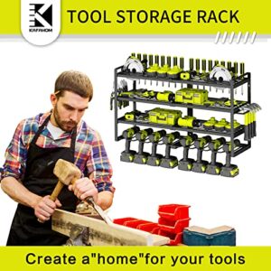 KAFAHOM Power Tool Organizer-8 Drill Holder Wall Mount,4 Layer Heavy Duty Metal Power Tool Storage Rack,Garage Tool Organizer and Storage with Screwdriver Holder/Plier Holder/Hammer Holder