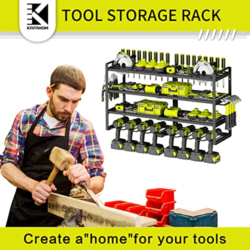 KAFAHOM Power Tool Organizer-8 Drill Holder Wall Mount,4 Layer Heavy Duty Metal Power Tool Storage Rack,Garage Tool Organizer and Storage with Screwdriver Holder/Plier Holder/Hammer Holder