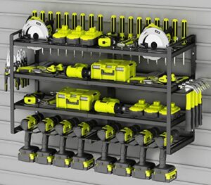 kafahom power tool organizer-8 drill holder wall mount,4 layer heavy duty metal power tool storage rack,garage tool organizer and storage with screwdriver holder/plier holder/hammer holder