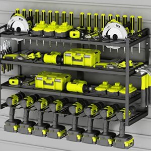 KAFAHOM Power Tool Organizer-8 Drill Holder Wall Mount,4 Layer Heavy Duty Metal Power Tool Storage Rack,Garage Tool Organizer and Storage with Screwdriver Holder/Plier Holder/Hammer Holder