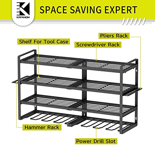 KAFAHOM Power Tool Organizer-8 Drill Holder Wall Mount,4 Layer Heavy Duty Metal Power Tool Storage Rack,Garage Tool Organizer and Storage with Screwdriver Holder/Plier Holder/Hammer Holder