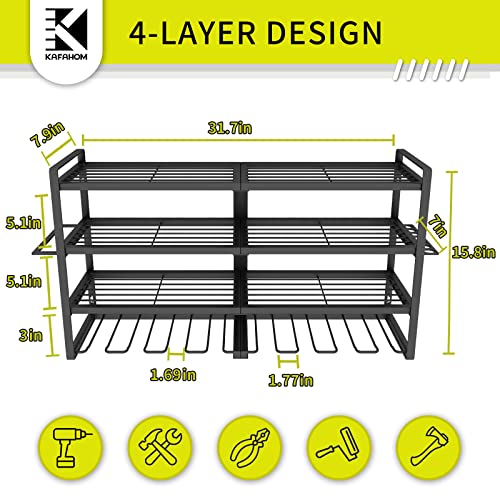 KAFAHOM Power Tool Organizer-8 Drill Holder Wall Mount,4 Layer Heavy Duty Metal Power Tool Storage Rack,Garage Tool Organizer and Storage with Screwdriver Holder/Plier Holder/Hammer Holder