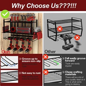 YS YARSHUNG Power Tool Organizer, Upgrade Garage Tool Organizers and Storage with Stainless Steel Plate, Drill Holder Wall Mount, Heavy Duty Metal Tool Shelf for Cordless Drill with Removable Design