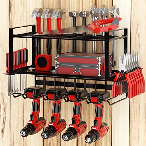 YS YARSHUNG Power Tool Organizer, Upgrade Garage Tool Organizers and Storage with Stainless Steel Plate, Drill Holder Wall Mount, Heavy Duty Metal Tool Shelf for Cordless Drill with Removable Design