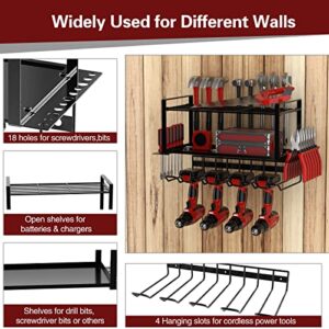 YS YARSHUNG Power Tool Organizer, Upgrade Garage Tool Organizers and Storage with Stainless Steel Plate, Drill Holder Wall Mount, Heavy Duty Metal Tool Shelf for Cordless Drill with Removable Design