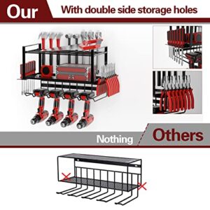 YS YARSHUNG Power Tool Organizer, Upgrade Garage Tool Organizers and Storage with Stainless Steel Plate, Drill Holder Wall Mount, Heavy Duty Metal Tool Shelf for Cordless Drill with Removable Design