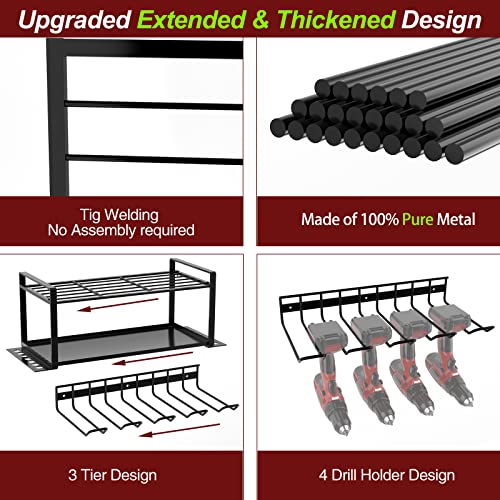 YS YARSHUNG Power Tool Organizer, Upgrade Garage Tool Organizers and Storage with Stainless Steel Plate, Drill Holder Wall Mount, Heavy Duty Metal Tool Shelf for Cordless Drill with Removable Design