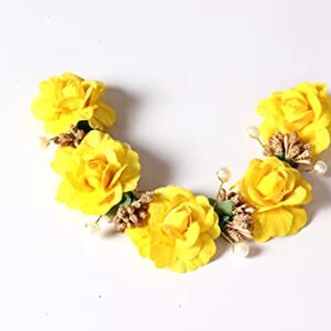 Ritzprime Artificial Flower gajra Hair Bun Accessories for Occasion/Festival , Beautiful Yellow Flower with Golden Peal bun Accessories for Women...