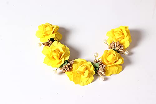 Ritzprime Artificial Flower gajra Hair Bun Accessories for Occasion/Festival , Beautiful Yellow Flower with Golden Peal bun Accessories for Women...