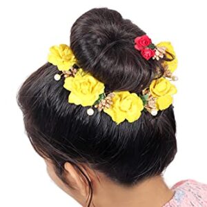 Ritzprime Artificial Flower gajra Hair Bun Accessories for Occasion/Festival , Beautiful Yellow Flower with Golden Peal bun Accessories for Women...