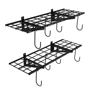 fleximounts garage wall shelving, 2-pack 1x3 ft, includes 8 bike hooks, wall shelf garage organization system w/bike hangers, garage storage rack, floating shelves, 300 lbs weight capacity