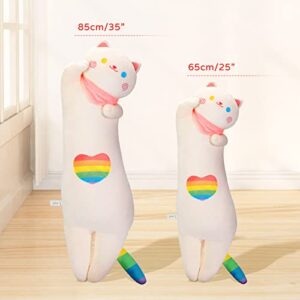 Mewaii Rainbow Cat Plush Body Pillow - 25" Rainbow Cat Stuffed Animals Squishy Pillow, Cute Plushies Cuddle Pillow for Kids, Long Cat Pillow Plush Toys, Birthday Gifts for Women, Girls and Males