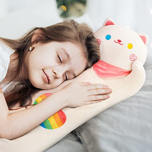 Mewaii Rainbow Cat Plush Body Pillow - 25" Rainbow Cat Stuffed Animals Squishy Pillow, Cute Plushies Cuddle Pillow for Kids, Long Cat Pillow Plush Toys, Birthday Gifts for Women, Girls and Males