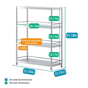 susunnus Stainless Steel Shelves 4 Tier Storage Shelves for Kitchen Garage Shelves Heavy Duty Shelving Metal Shelving Units and Storage Kitchen Industrial Storage Rack