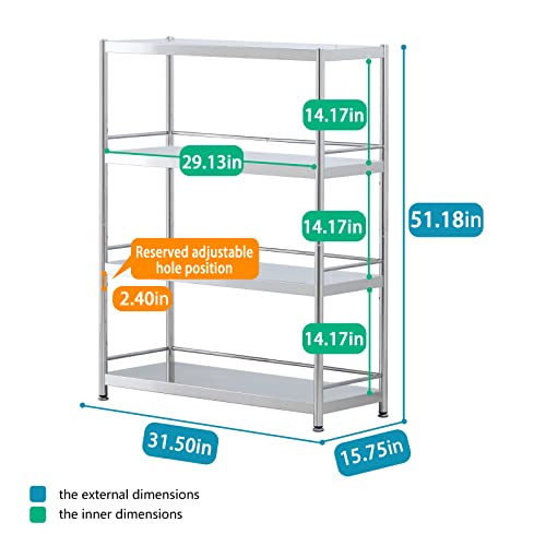 susunnus Stainless Steel Shelves 4 Tier Storage Shelves for Kitchen Garage Shelves Heavy Duty Shelving Metal Shelving Units and Storage Kitchen Industrial Storage Rack