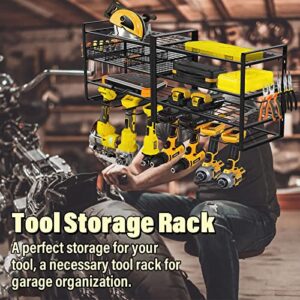 SATOCVAY 4 Layers Power Tool Organizer, 2 PACK 170 Lbs Heavy Duty Tool Organizer for Garage Tools and Cordless Drill by Wall Mounted, Utility Storage Rack with Removable Design, Space Saver