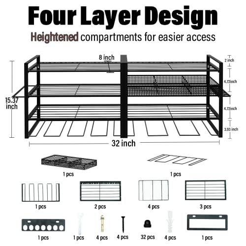 SATOCVAY 4 Layers Power Tool Organizer, 2 PACK 170 Lbs Heavy Duty Tool Organizer for Garage Tools and Cordless Drill by Wall Mounted, Utility Storage Rack with Removable Design, Space Saver