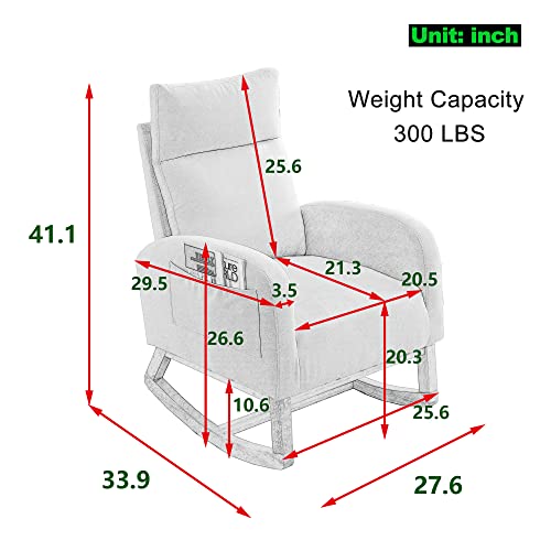 Krinana Nursery Rocking Chair with Solid Wood Legs, Glider Chair for Nursery with Two Side Pockets, Rocker Armchair for Living Room Bedroom (Beige, Linen Fabric)