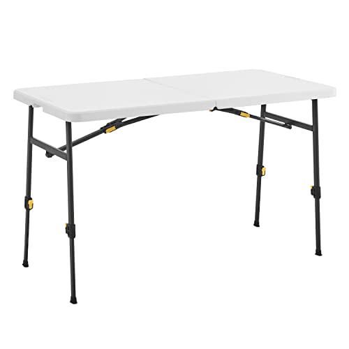 Living and More 4ft Height Adjustable Half Folding Table with Carrying Handle, Easy Folding and Storage, Indoor Outdoor Use, White