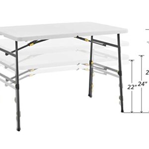 Living and More 4ft Height Adjustable Half Folding Table with Carrying Handle, Easy Folding and Storage, Indoor Outdoor Use, White