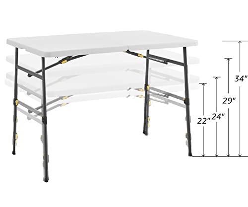 Living and More 4ft Height Adjustable Half Folding Table with Carrying Handle, Easy Folding and Storage, Indoor Outdoor Use, White