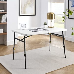 Living and More 4ft Height Adjustable Half Folding Table with Carrying Handle, Easy Folding and Storage, Indoor Outdoor Use, White