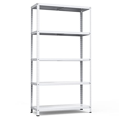 Tangkula Garage Storage Shelves for Free Combination, 5-Tier Heavy Duty Metal Shelving Unit, Multipurpose Organizing Rack for Basement Warehouse Garage, Simple Assembly, 39 x 16 x 74 Inch (1, White)