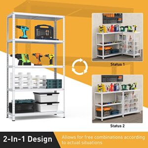 Tangkula Garage Storage Shelves for Free Combination, 5-Tier Heavy Duty Metal Shelving Unit, Multipurpose Organizing Rack for Basement Warehouse Garage, Simple Assembly, 39 x 16 x 74 Inch (1, White)