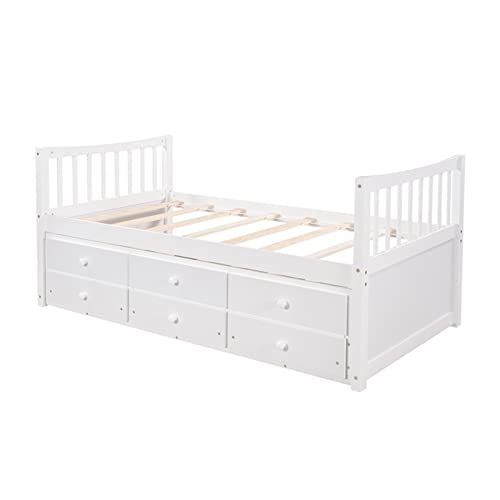 n/a Bed Frame Captain's Bed Twin Daybed Bed Frame with Storage Drawers Trundle Bed Modern for Bedroom Home Furniture