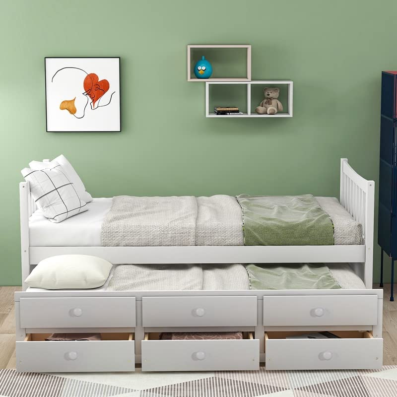 n/a Bed Frame Captain's Bed Twin Daybed Bed Frame with Storage Drawers Trundle Bed Modern for Bedroom Home Furniture