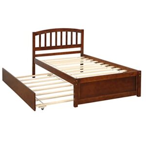 n/a twin size platform bed wood bed frame with trundle, pine